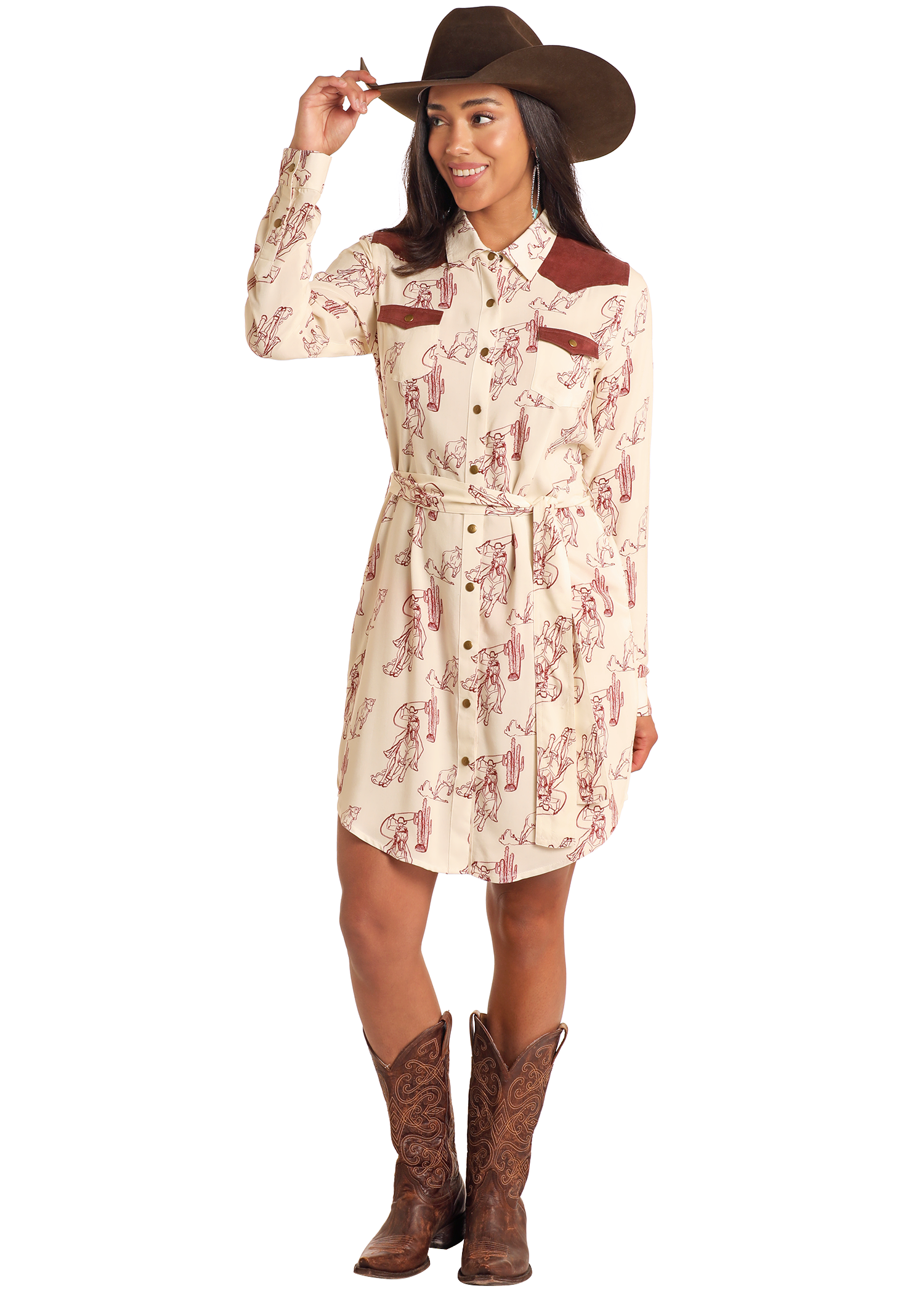 Women's Cowboy Print Microsuede Shirt Dress | Panhandle Slim