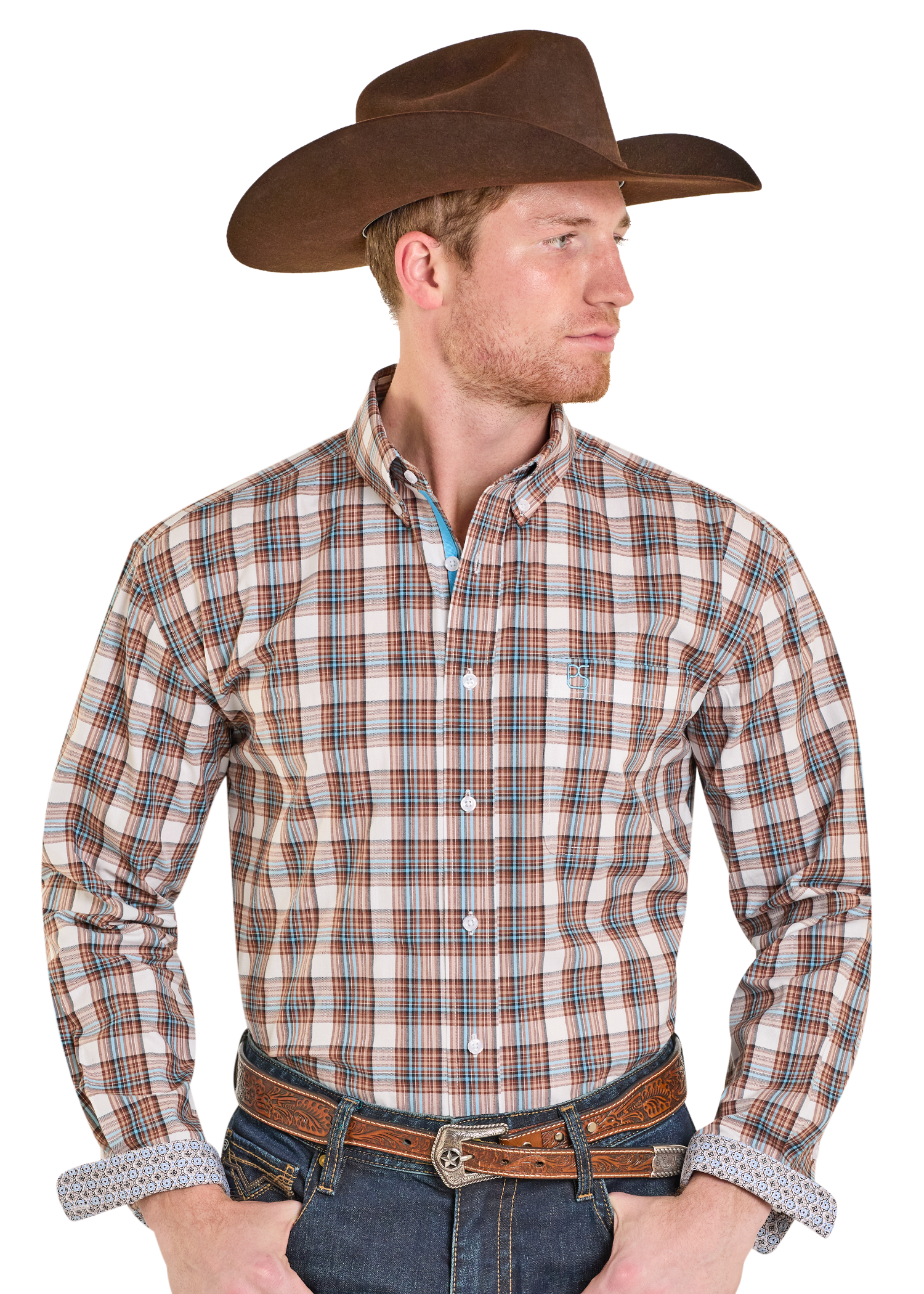 Men's Rough Stock Brown Plaid Long Sleeve Button Shirt | Panhandle Slim
