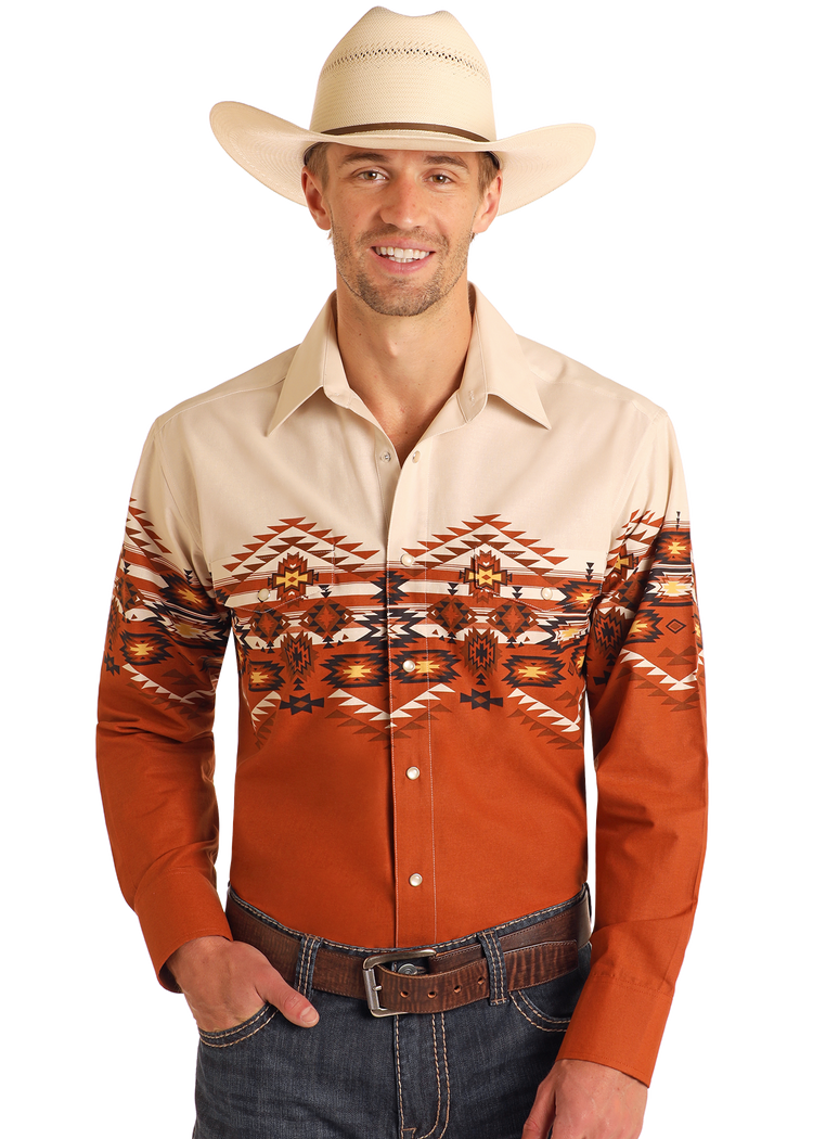 Men's Aztec Print Border Shirt | Panhandle Slim