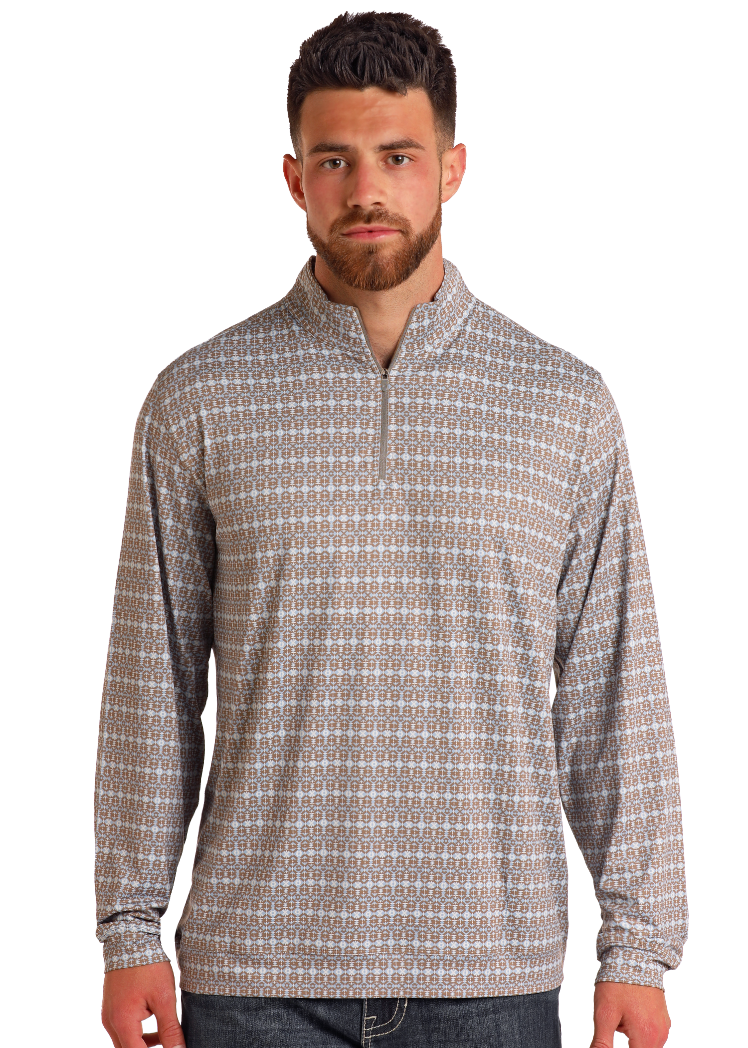 Men's Tan Geometric Print Performance Pullover | Panhandle Slim