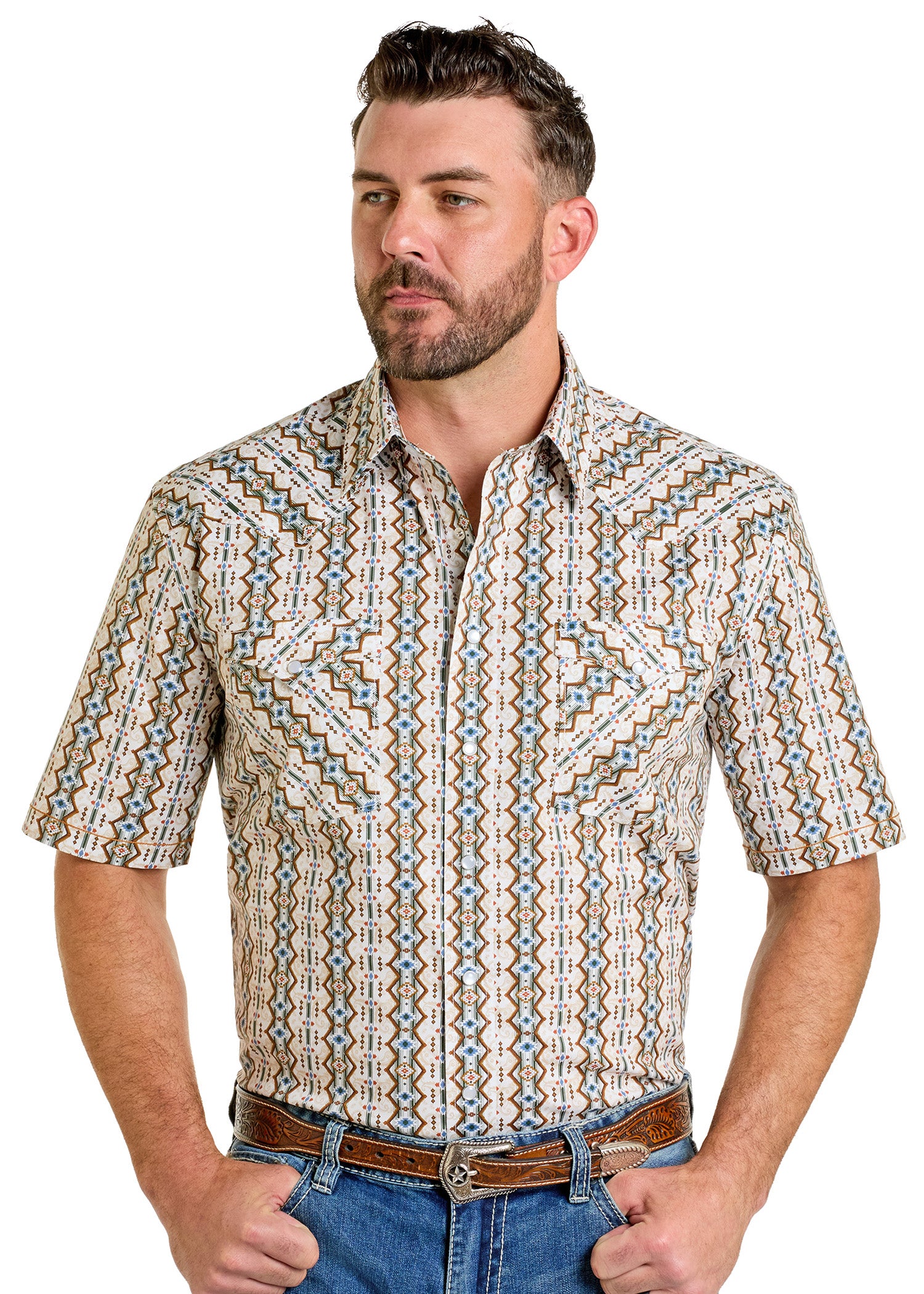 Men's Rough Stock Southwest Stripes Short Sleeve Snap Shirt | Panhandle ...