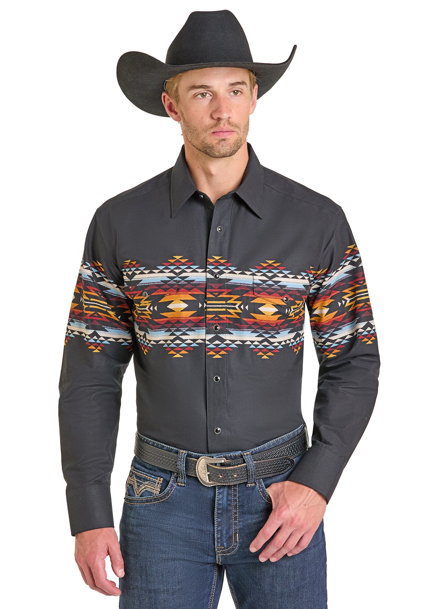 Men's Traditional Aztec Print Border Shirt | Panhandle Slim